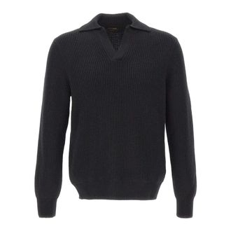 Gran Sasso Polo mit offenem Kragen und langen &Auml;rmeln - - Knitwear - Herren - Schwarzk - L