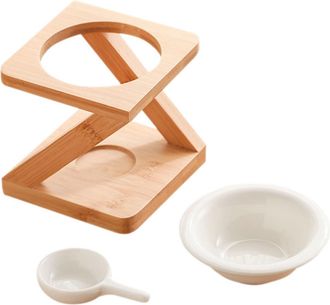 Hemobllo Tofficu Aromatherapie Keramik Duftlampe mit Holzst&auml;nder und Teelichthalter Wachsschmelzbrenner f&uuml;r &Auml;therische &Ouml;le f&uuml;r Spa und Entspannungsr&auml;ume