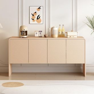 Merax 4-T&uuml;ren Sideboard,Wohnzimmerschr&auml;nke,Goldfarbener Metallgriff,mit R&uuml;cksto&szlig;vorrichtung in Aprikosencreme