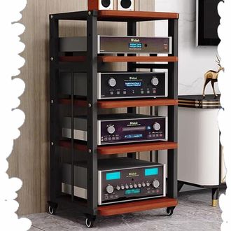 Generic HiFi-Rack, AV-Medienst&auml;nder Mit Rollen, 3/4/5-stufiger Audio-Video-Regal Verst&auml;rker Rack, Holz-Stereoschrank, Verstellbare Regale, CD-Player-St&auml;nder F