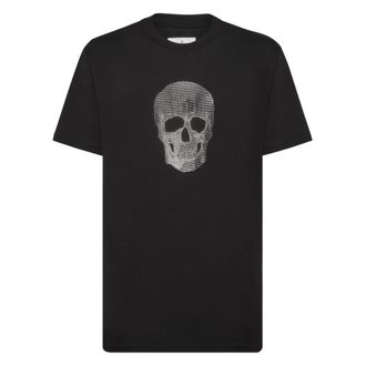 Philipp Plein Homme, Tops, Noir, Taille: 3XL T-Shirt Col Rond Crystal Skull