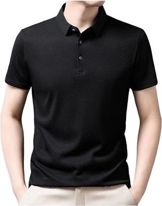 Generic Polo Homme Chemise Homme Advanced Sense &agrave; Manches Courtes D&eacute;contract&eacute;e Business en Soie Glace, Noir, XXL