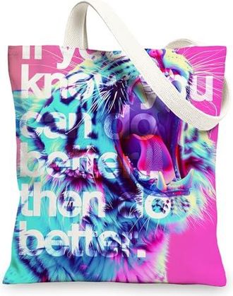 Generic Sacs fourre-tout en toile colorés, sacs à provisions réutilisables motif lion artistique, sacs à provisions funky vibrants, légers et lavables, coloré