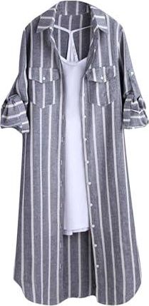Generic Chemise Femme Chic Et &Eacute;l&eacute;gant Coton Tshirt Grande Taille Manches Longues Haut Col V avec Boutons Tunique Couleur Unie Chemise Confortable D&eacute;contract&eacute; 