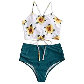 Generic Maillot De Bain Sport Femme- Maillot De Bain Une Pi&egrave;Ce Sexy Taille Haute Couleur Unie Bikini Fendu Tankini