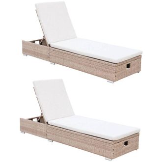 Sweeek Lot de 2 bains de soleil r&eacute;sine tress&eacute;e. coussins polyester beige. multi positions