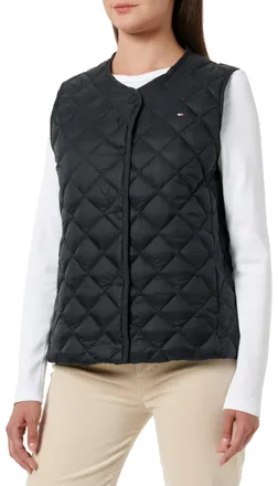 Tommy Hilfiger Damen Weste Down Quilted Collarless Vest Dünn, Schwarz (Black), S