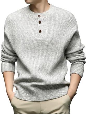 Generico Pull en tricot avec col haut, pull dhiver uni uni pour homme avec demi-fermeture éclair basique pour lautomne et lhiver, gris clair, XXXXL
