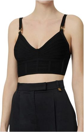 Elisabetta Franchi Femme, Tops, Noir, Taille: 38 FR Top sans manches effet 3D