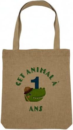 Fabulous Sac Shopping Tote Bag Aspect Lin - Cet Animal &Agrave; 1 Ans Anniversaire Celebration Enfant Cadeau Safari Theme - Sac de Courses Toile Epaisse 360g Beige Na
