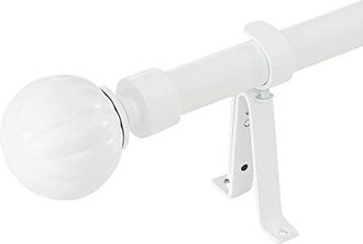 Nicetown Tringle à Rideau Extensible Longueur Réglable de 122 à 218 cm, Embouts en Pétales Décoratifs avec 2 Support Mural, Blanc Mat