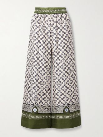 La DoubleJ Palazzo Hose Mit Weitem Bein Aus Bedrucktem Seiden-twill - Grün