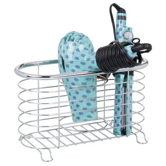 mDesign Fönhalter ohne Bohren - Fön Aufbewahrung im praktischen Gitterkorb - Vielseitige Multifunktions-Ablage für Haartrockner, Lockenstab und Glätteisen - s