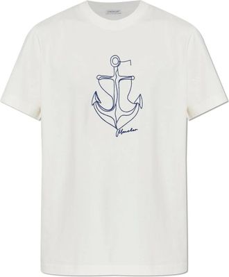 Moncler Homme, Tops, Beige, Taille: 2XL T-shirt avec motif brod&eacute;