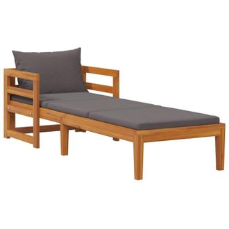 vidaXL Chaise longue avec coussins gris fonc&eacute; Bois dacacia solide vidaXL