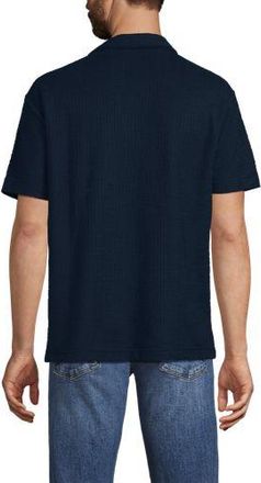 Lands End Jacquard-Shirt mit V-Ausschnitt, Herren, Größe:44-46 regular, Blau, Baumwolle/Polyester, by Lands End