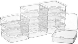 Satinior 12 Stück transparente Kunststoff-Perlen-Aufbewahrungsbehälter mit Scharnierdeckel für Perlen und mehr (8,9 x 5,9 x 3,2 cm)