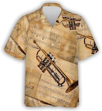 Keephen TangoDS Instruments de Musique Chemise Hawaiienne Femmes Hommes Trompette Impression 3D Manches Courtes Chemises &agrave; Boutons &Eacute;t&eacute; Chemise Aloha Plage