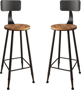 Generic Industrielle Barhocker Aus Metall mit R&uuml;ckenlehne, 2Er-Set, Tresenh&ouml;he, Esszimmerst&uuml;hle mit Schwarzem Metallgestell und Holzsitzkissen f&uuml;r Bar, Pub Od