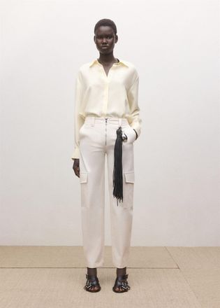 Mango Chemise 100 % soie boutons dissimul&eacute;s jaune pastel - Femme - S - MANGO