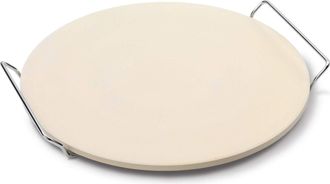 Jamie Oliver JC5122 Pizzastein mit Serviergestell. Für einen herrlich knusprigen Pizza-Boden, auch für den Grill geeignet. Ø 33 cm, Feuerfester Stein, Creme, Durch
