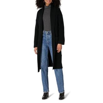 Amazon Essentials Cardigan Long en Coton mélangé de Coton épais pour Femme, Coupe surdimensionnée, Motif Point texturé, Noir, Taille L