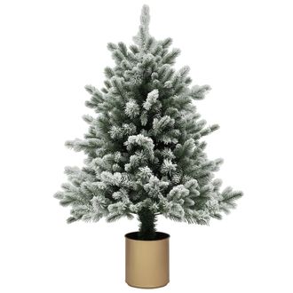 HOMCOM Mini K&uuml;nstlicher Weihnachtsbaum 100 cm k&uuml;nstlich Tannenbaum mit Schnee, 130 Spitzen Christbaum mit Topf, Weihnachtsdeko f&uuml;r drinnen B&uuml;ro Wohnzimmer