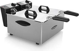 Orbegozo FDR 70 - Professionelle Fritteuse, 7 Liter (zwei Behälter je 3,5 Liter), einstellbares Thermostat, Leuchtanzeigen, isolierte Griffe, Kabelaufwickler, 