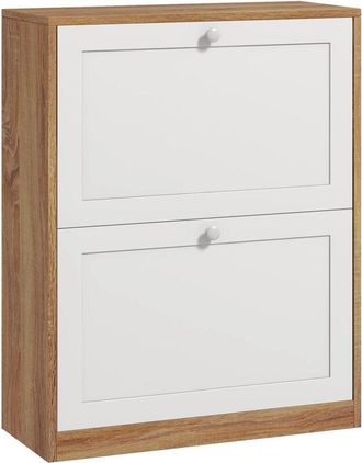 HOMCOM Meuble &agrave; chaussures - HOMCOM - 12 paires - 2 tiroirs rabattables &eacute;tag&egrave;res r&eacute;glables - panneau de particules - 60x24,5x75,5cm - blanc