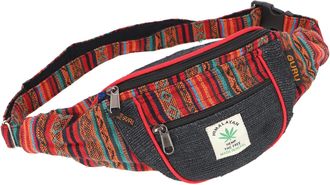 Guru Shop Praktische Hanf Gürteltasche, Crossbag, Ethno Bauchtasche, Crossbody Tasche - Rot/schwarz, Unisex - Erwachsene, Baumwolle, 15x20x8 cm