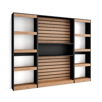 Skraut Home | Bücherregal Bibliothek | Bookshelf, Bookcase | 230x186x25cm | Wohnzimmer, Esszimmer, Büro | Aufbewahrungsregal | Moderner Stil | Eiche Schwarz