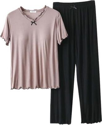 Generic Pyjama Femme Sexy 2 Pièces Set Pjs Summer Coton Loungewear Fashion Adulte Basics Ensemble Pijamas Chemise Manches Courtes Pantalon 3/4 Nuisette Rouge 