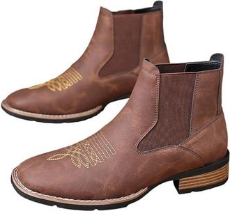 Generic Bottes de marche imperméables pour homme - Bottes de cowboy pour homme - Bottines courtes de cowboy - Coupe large - Bout carré - Tendance - Style west