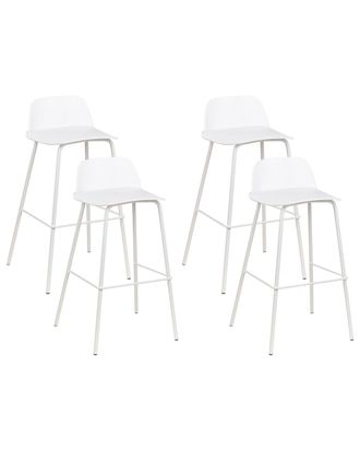 Beliani Barhocker 4er Set wei&szlig; aus Kunststoff/Metall f&uuml;r Esszimmer K&uuml;che Mora