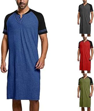 Generic Chemise de nuit longue &agrave; manches courtes pour homme, haut de pyjama doux et respirant, col rond, short long pour v&ecirc;tements de nuit, v&ecirc;tements de d&eacute;ten