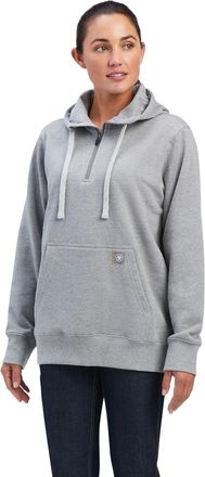 Ariat Womens Rebar Skill Set 1/2 Zip Hoodie Long Sleeve Fleece in Heather Grey Cotton, Size X-Small, by Ariat