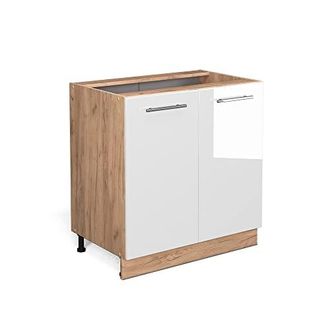 Vicco Meuble Bas de Cuisine Fame-Line, Blanc Haute Brillance, 80cm avec &eacute;tag&egrave;re, sans PT