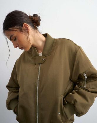 Topshop Bomber en nylon - Kaki-Vert