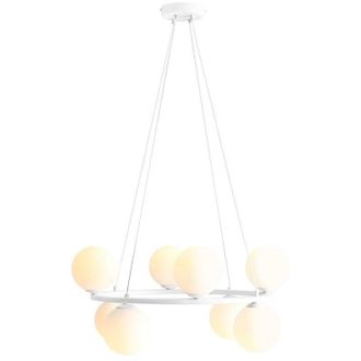 Licht-Erlebnisse Licht-erlebnisse - Pendelleuchte Metall Glas E14 68 cm breit h: max. 110 cm Wei&szlig; rund Kugelschirm Modern H&auml;ngelampe