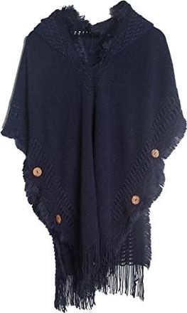 Generic Poncho Femme Hiver Chaud Chale Femme Hiver Chaud Cape Femme Effet enveloppant &Eacute;charpe Unie Ou Carreaux Multicolores Frang&eacute;e Ceinture Chapeau Inclus