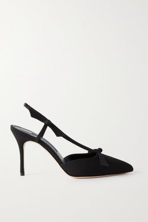 Manolo Blahnik Escarpins À Brides Arrière En Crêpe De Chine À Noeuds Corintia 90 - Noir