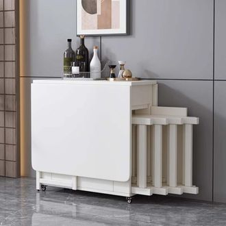 Generic Ausziehbarer Esstisch Aus Holz Mit Verstecktem Stauraum, Platzsparender, Mobiler Tisch for Restaurants, Caf&eacute;s Und Kleine R&auml;ume(White)