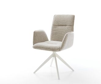 DELIFE Drehstuhl Vinja-Flex Webstoff Soft Beige Kreuzgestell breit Wei&szlig; 360&deg; drehbar Wippfunktion, Esszimmerst&uuml;hle