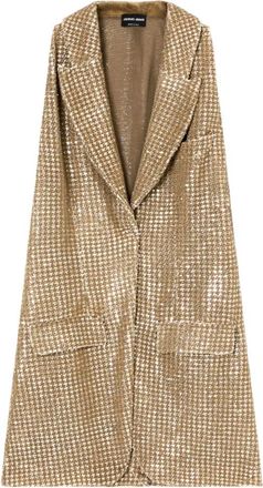Giorgio Armani Femme, Vestes, Beige, Taille: 38 FR Long Gilet en Jersey avec Imprimé Floqué et Sequins