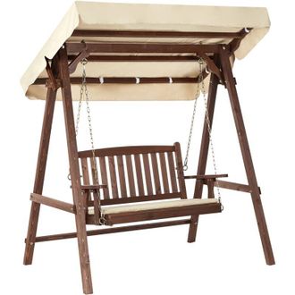 Beliani Balancelle dExt&eacute;rieur Moderne en Bois dEpic&eacute;a avec Auvent Beige Caviola