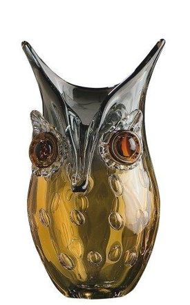 GILDE GLAS art Glas Art Design-Vase Eule - Dekoobjekt handgefertigt aus Glas - hochwertiges Geschenk - Farbe: Amber-Braun - Höhe 23 cm