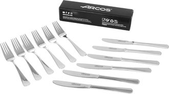 Arcos Serie Madrid - 12-teiliges Dessertbesteck in Geschenkbox (6 Messer + 6 Gabeln) - Monoblock aus einem Stück Edelstahl - Silber