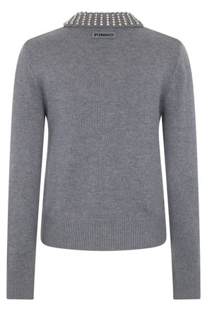 Pinko Studded Polo Collar Sweater - Gray