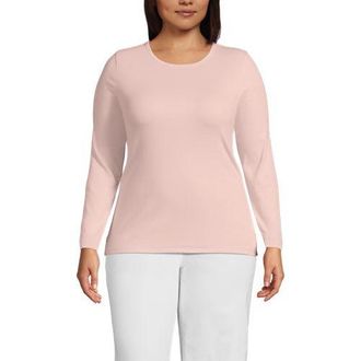 Lands End Langarmshirt aus mikrofeinem Baumwollripp, Damen, Gr&ouml;&szlig;e:56-58 plus, Pink, Baumwolle/Elasthan, by Lands End