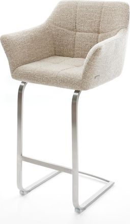 DELIFE Barstuhl Yulo-Flex Webstoff Soft Beige Freischwinger Flach Edelstahl Silberfarben, Barst&uuml;hle